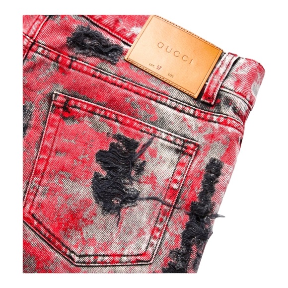 Gucci | Jeans | Gucci Black And Red Overdyed Distressed Ripped Jeans ...